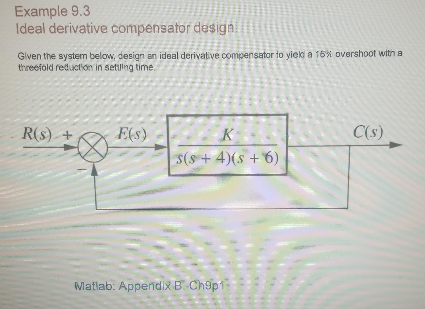Solved Example 9.3 Ideal derivative compensator design Given | Chegg.com