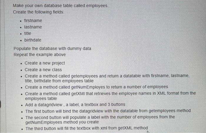 Solved Make your own database table called employees. Create | Chegg.com