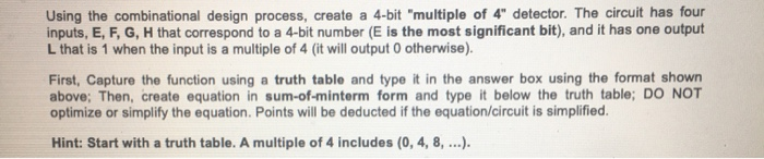 Solved Using the combinational design process, create a | Chegg.com