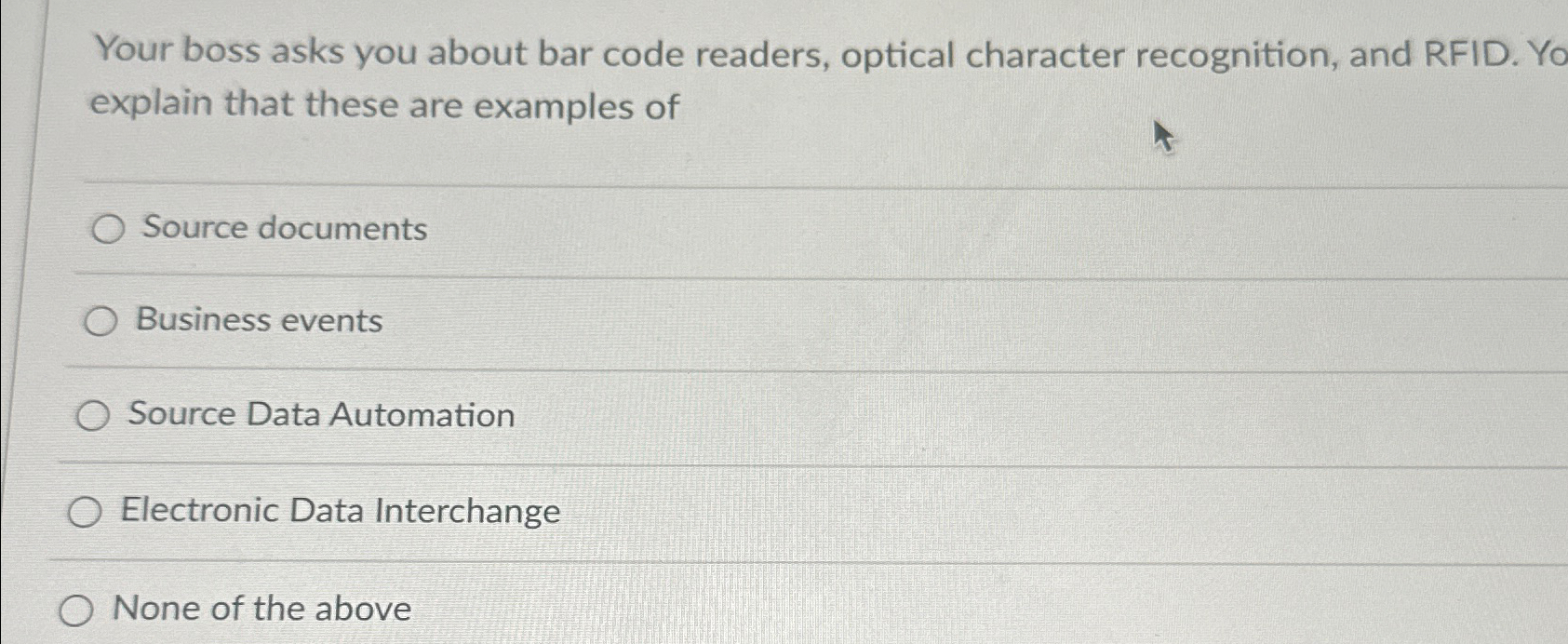 Solved Your boss asks you about bar code readers, optical | Chegg.com