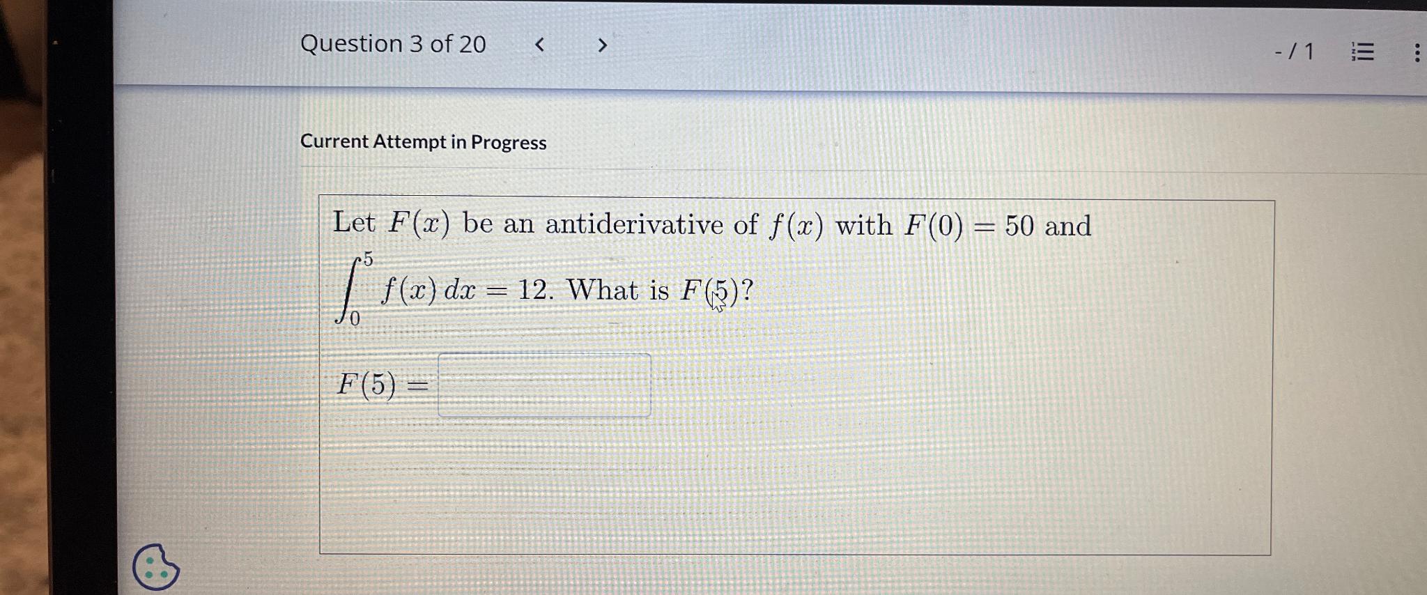 Solved Question 3 ﻿of 20-1Current Attempt in ProgressLet | Chegg.com