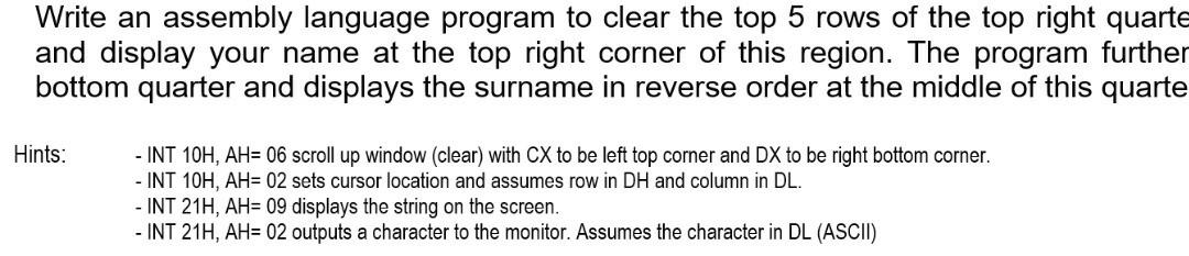 Solved Write An Assembly Language Program To Clear The Top 5 7662