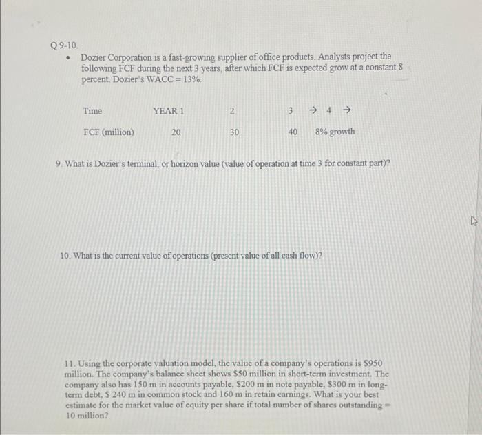 Solved Q 9-10. - Dozier Corporation is a fast-growing | Chegg.com