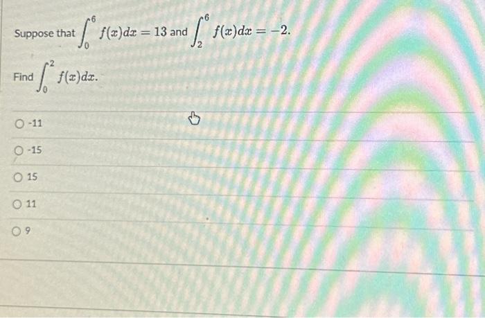 Solved oose that ∫06f(x)dx=13 and ∫26f(x)dx=−2 ∫02f(x)dx | Chegg.com