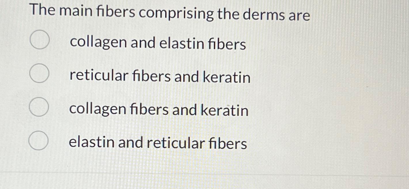 Solved The main fibers comprising the derms arecollagen and | Chegg.com