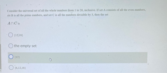 Solved Consider the universal set of all the whole numbers | Chegg.com