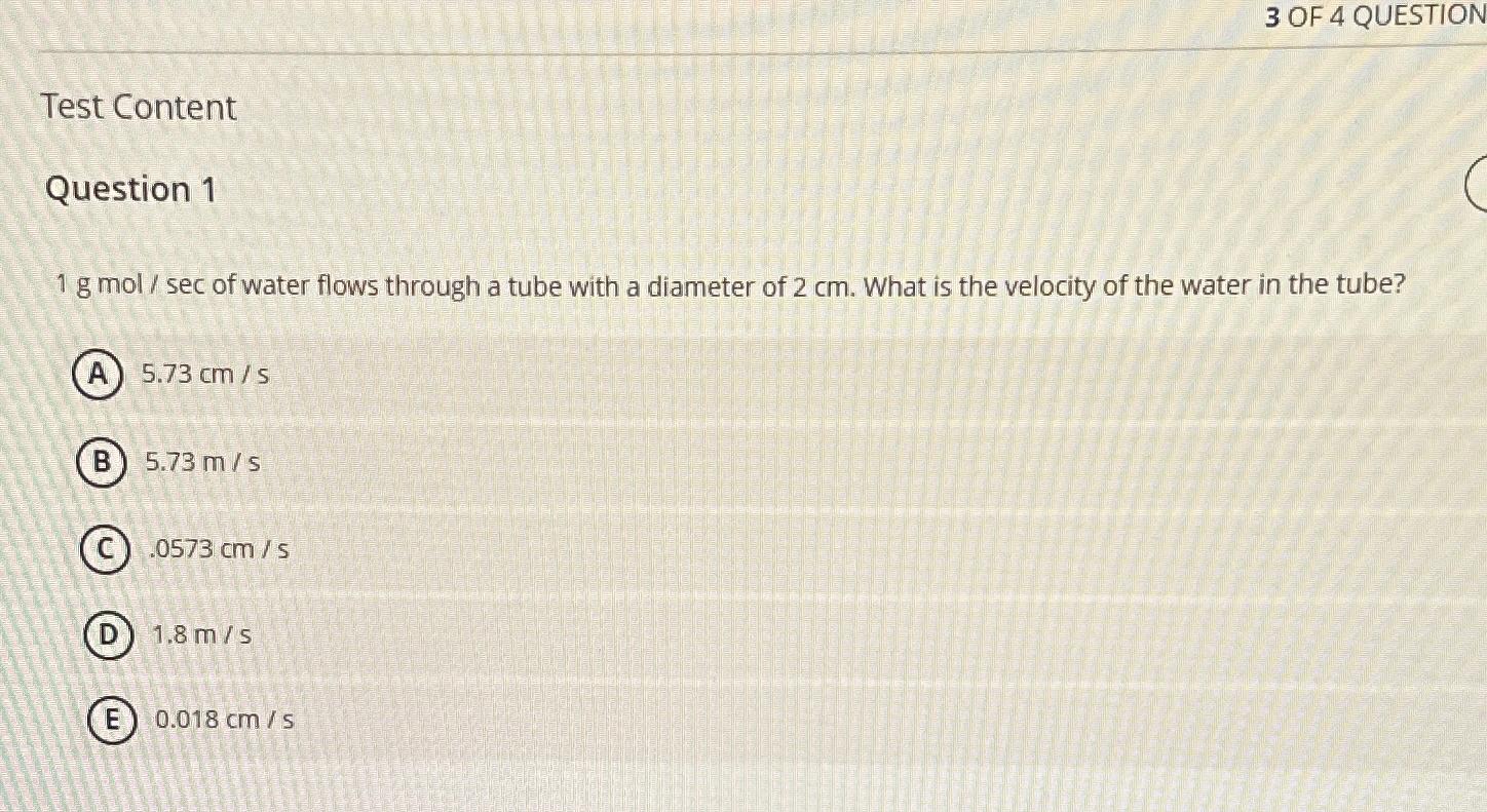 Solved 3 ﻿OF 4 ﻿QUESTIONTest ContentQuestion 11gmolsec ﻿of | Chegg.com