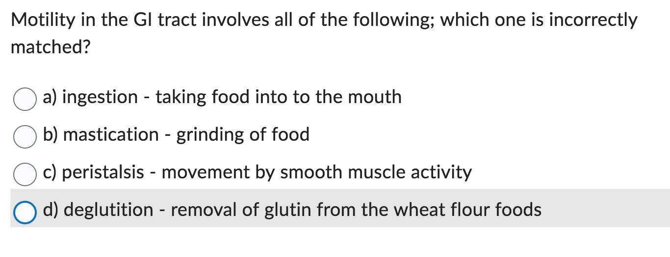 Solved Motility in the Gl tract involves all of the | Chegg.com