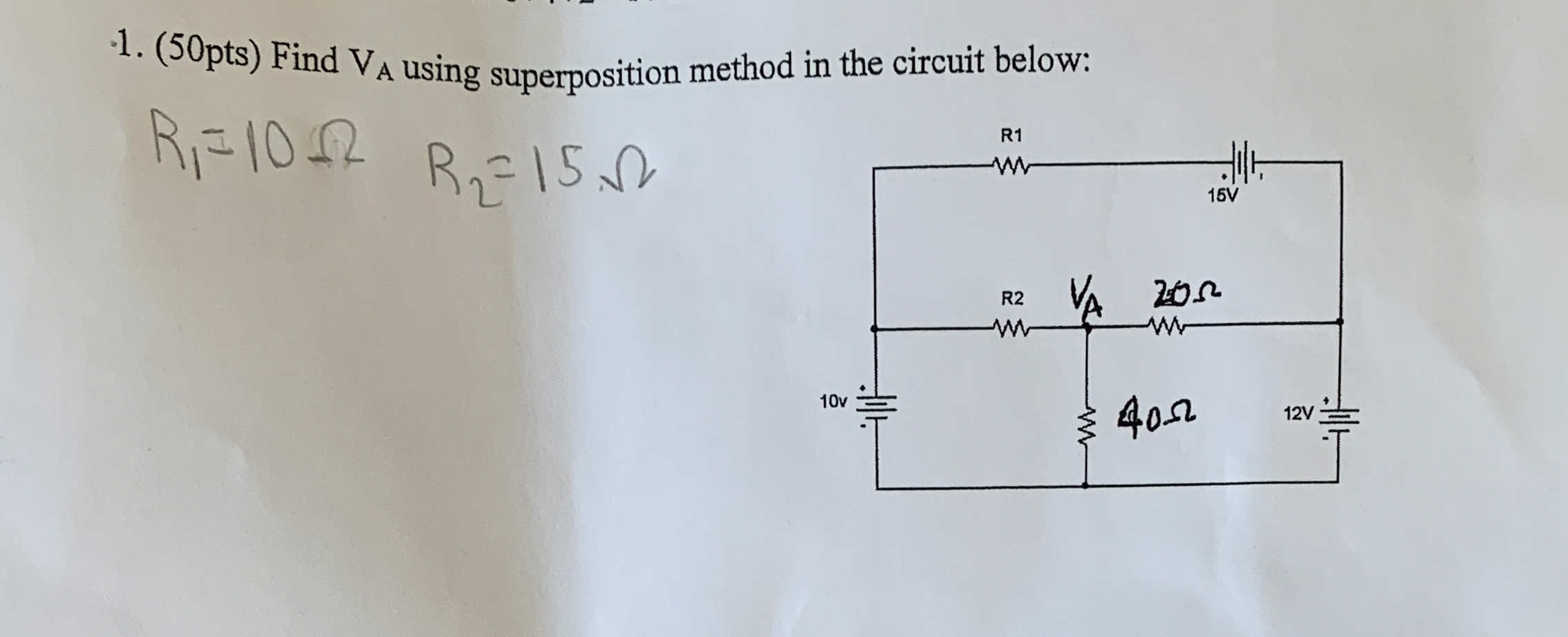 Solved Find VA ﻿using superposition method in the circuit | Chegg.com