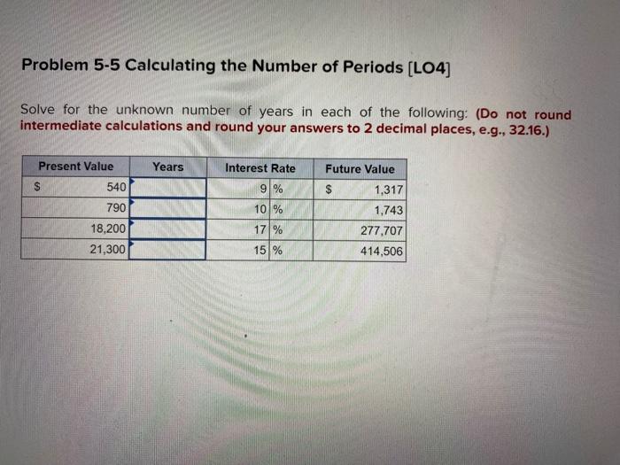 Solved Problem 5-5 Calculating the Number of Periods [LO4] | Chegg.com