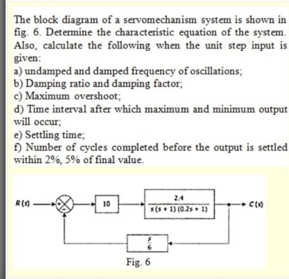 Solved The block diagram of a servomechanism system is shown | Chegg.com