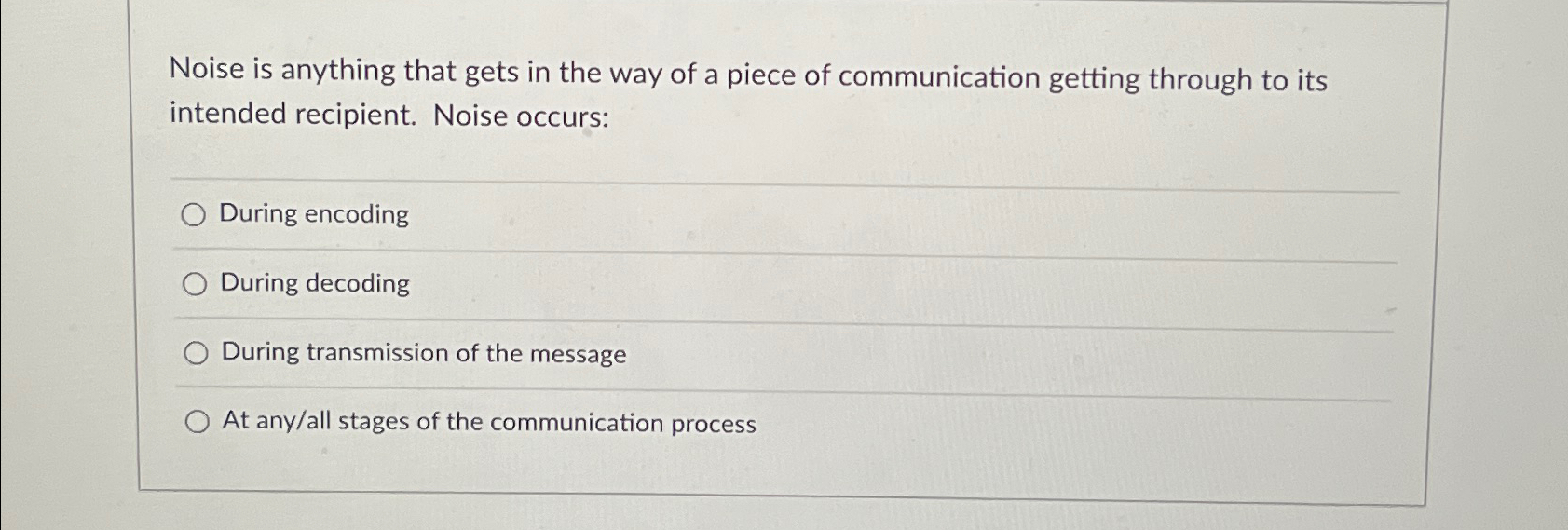 Solved Noise is anything that gets in the way of a piece of | Chegg.com