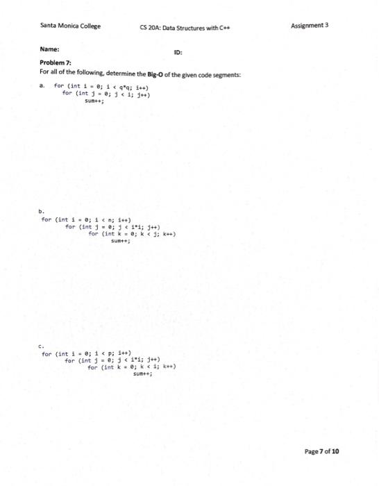 Solved Santa Monica College CS 20A: Data Structures with C++ | Chegg.com
