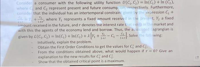 Solved Consider a consumer with the following utility | Chegg.com
