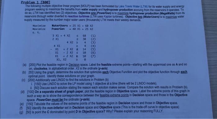 Solved Problem 1 [809] The following multiple objective | Chegg.com