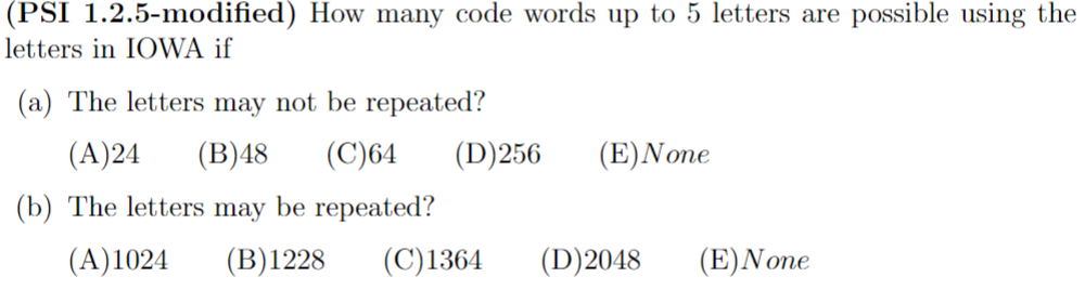 Solved (PSI 1.2.5-modified) ﻿How many code words up to 5 | Chegg.com