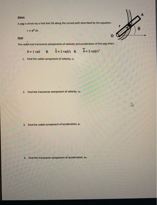 Solved Glven A peg is driven by a fork link OA along the | Chegg.com