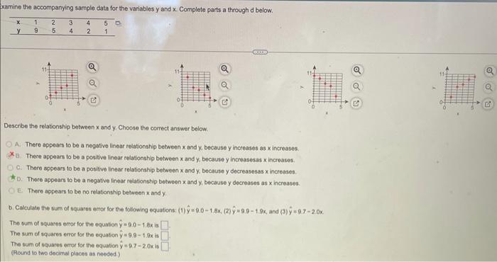Solved Describe the relationship between x and y. Choose the | Chegg.com