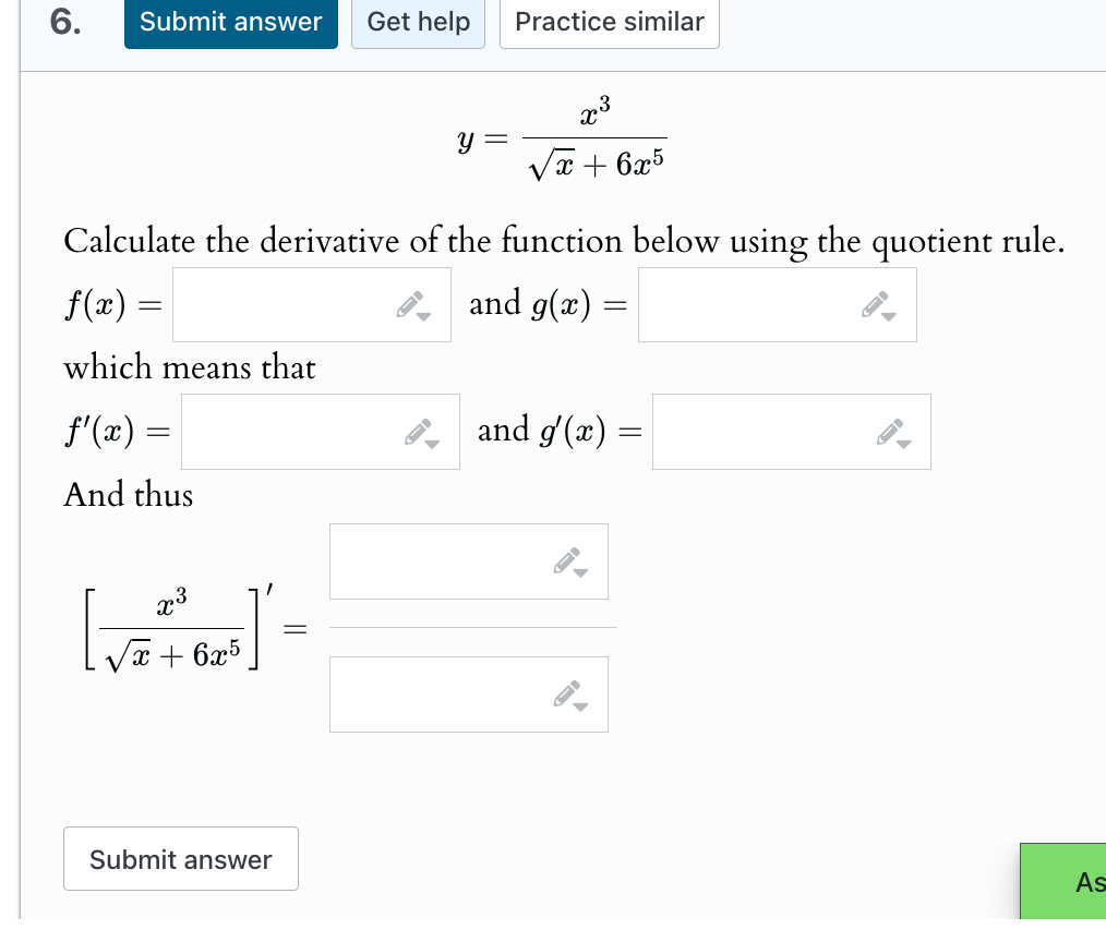 Solved y=x3x2+6x5Calculate the derivative of the function | Chegg.com