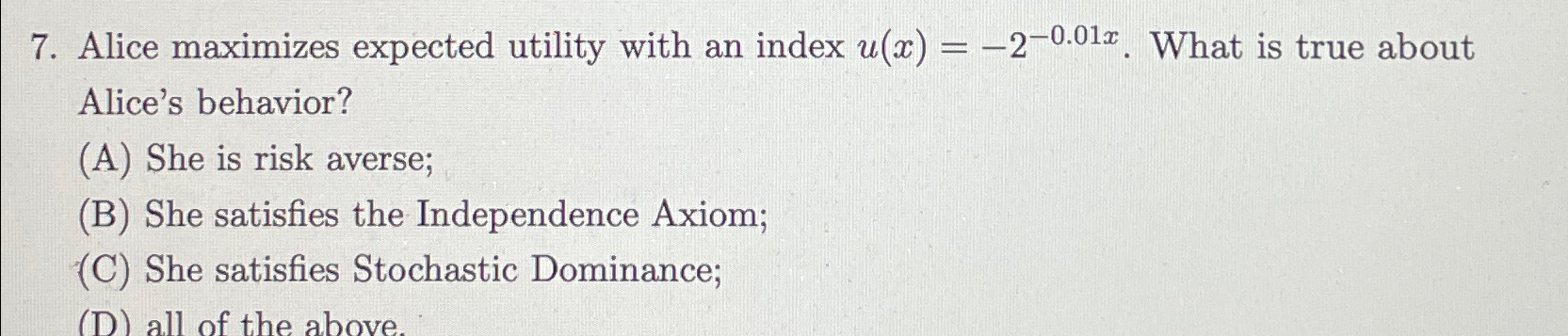 Solved Alice maximizes expected utility with an index | Chegg.com