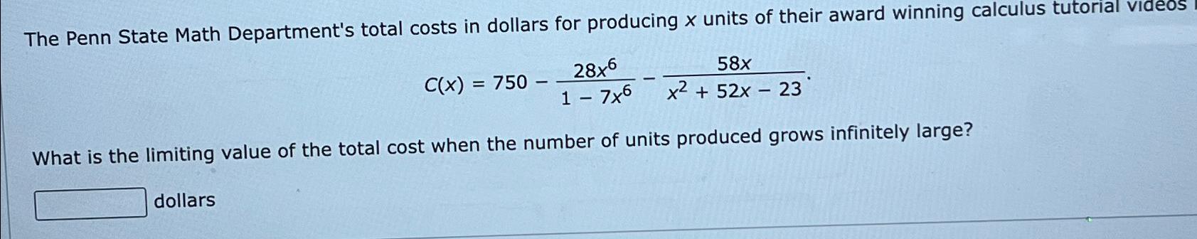 Solved The Penn State Math Department's total costs in | Chegg.com