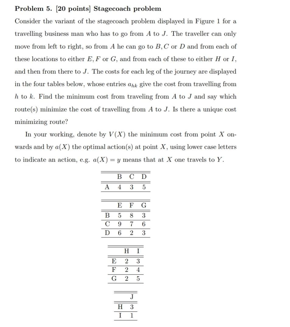 Problem 5. [20 points] Stagecoach problem Consider | Chegg.com
