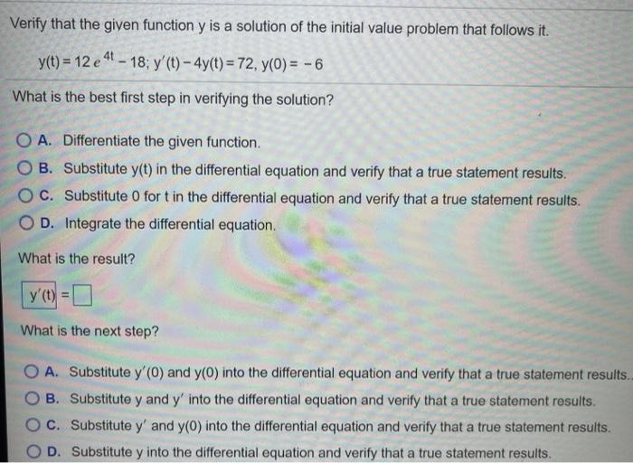 Solved Verify that the given function y is a solution of the | Chegg.com