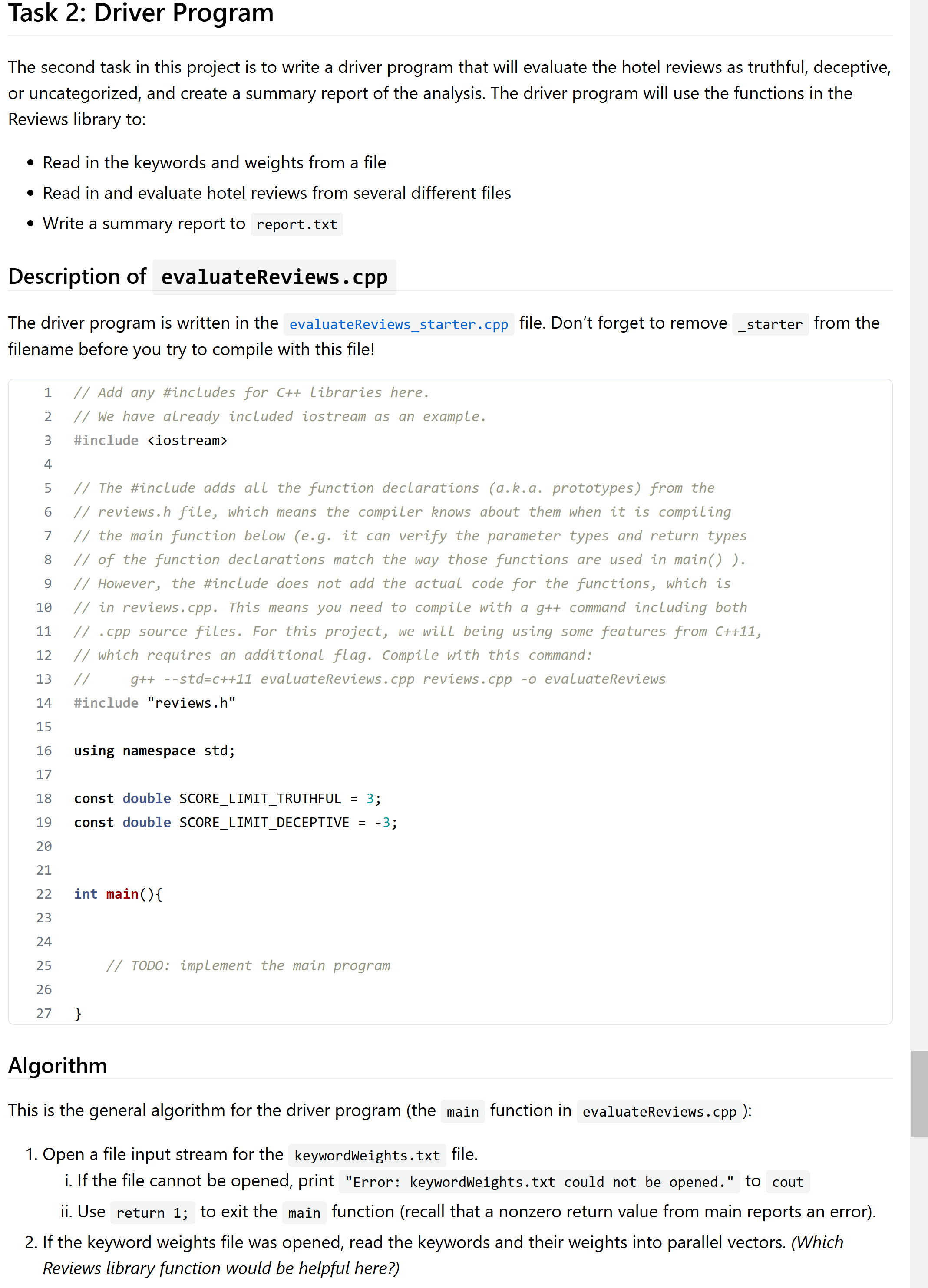 Solved The driver program is written in the | Chegg.com