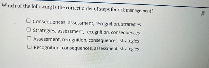 Solved Which of the following is the correct order of steps | Chegg.com