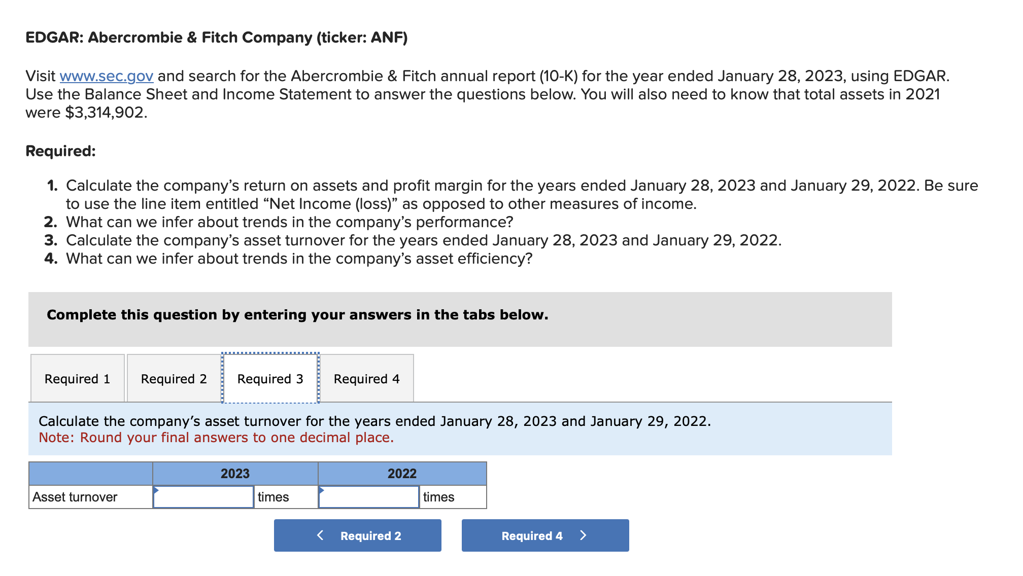 Solved by an EXPERT EDGAR: Abercrombie \& Fitch Company (ticker ... Solved by an EXPERT EDGAR: Abercrombie \& Fitch Company (ticker ...