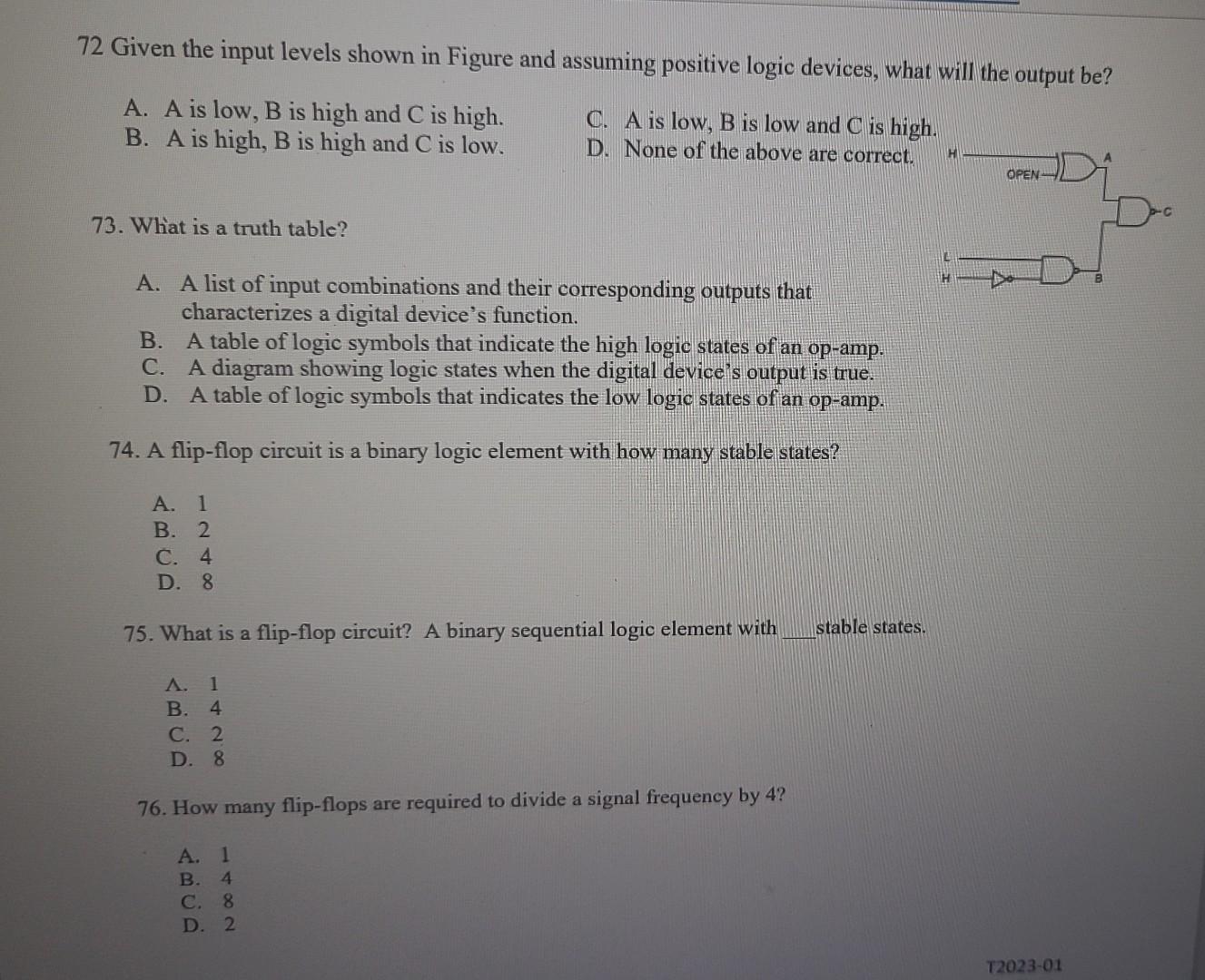 Solved 72 Given the input levels shown in Figure and | Chegg.com