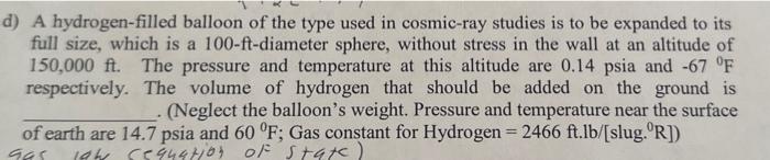 Solved i) A hydrogen-filled balloon of the type used in | Chegg.com