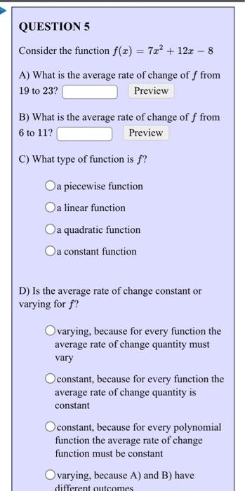 Solved Consider the function f(x)=7x2+12x−8 A) What is the | Chegg.com