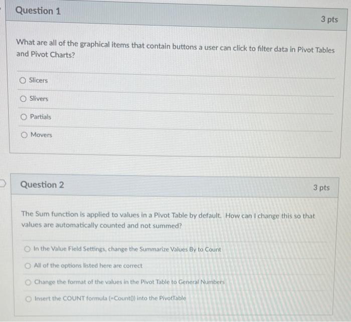 Solved Question 1 3 pts What are all of the graphical items | Chegg.com