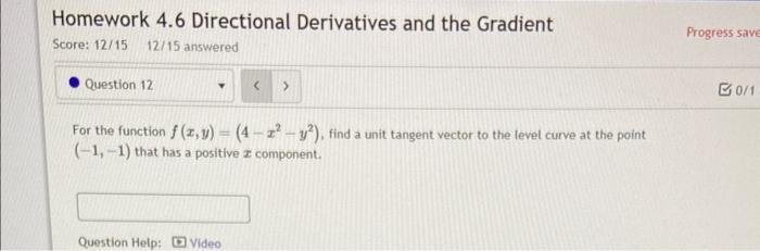 Solved Homework 4 6 Directional Derivatives And The Gradient