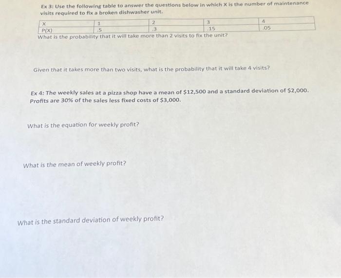 Solved Ex 3: Use the following table to answer the questions | Chegg.com