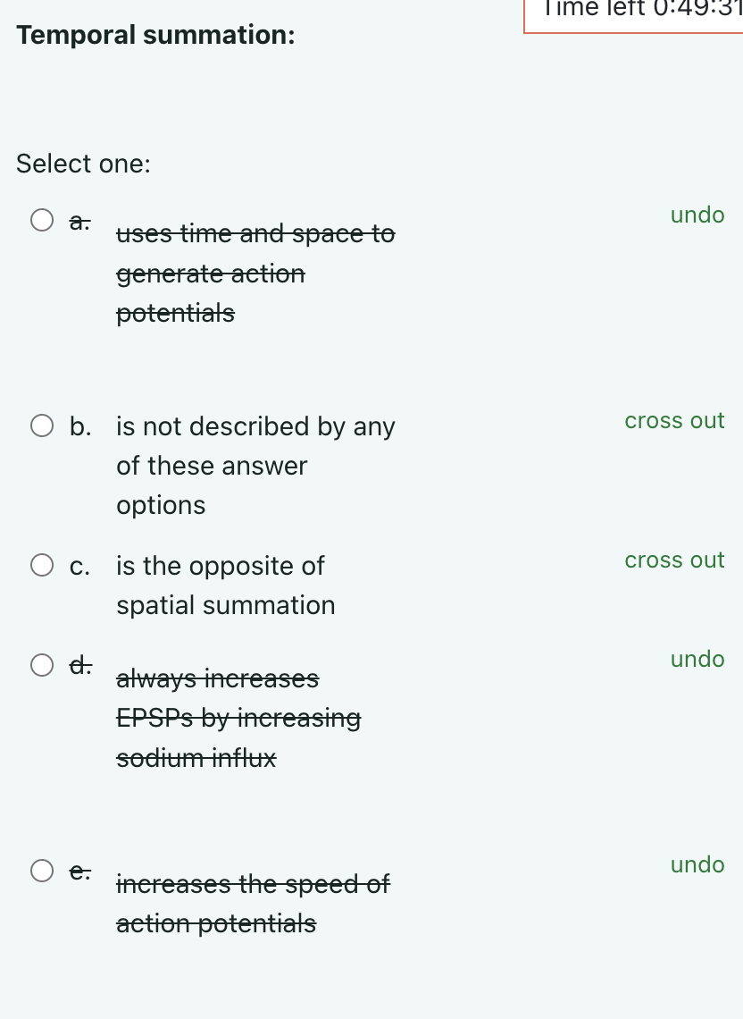 Solved Temporal summation:Select one:a. ﻿uses time and space | Chegg.com