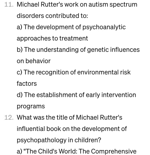 Solved Michael Rutter's work on autism spectrum disorders | Chegg.com
