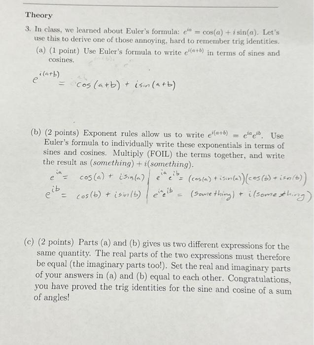 Solved Theory 3. In class, we learned about Euler's formula: | Chegg.com