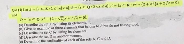 Solved Q-1) i) Let A={n∈Z:2≤∣n∣