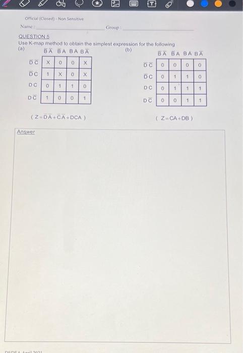 Solved GLESTCN = Use K-map method to obtain the simplest | Chegg.com