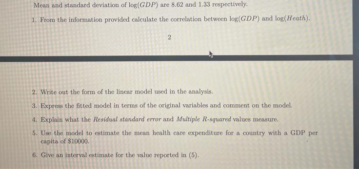 Solved The World Development index (WDI) records data for | Chegg.com