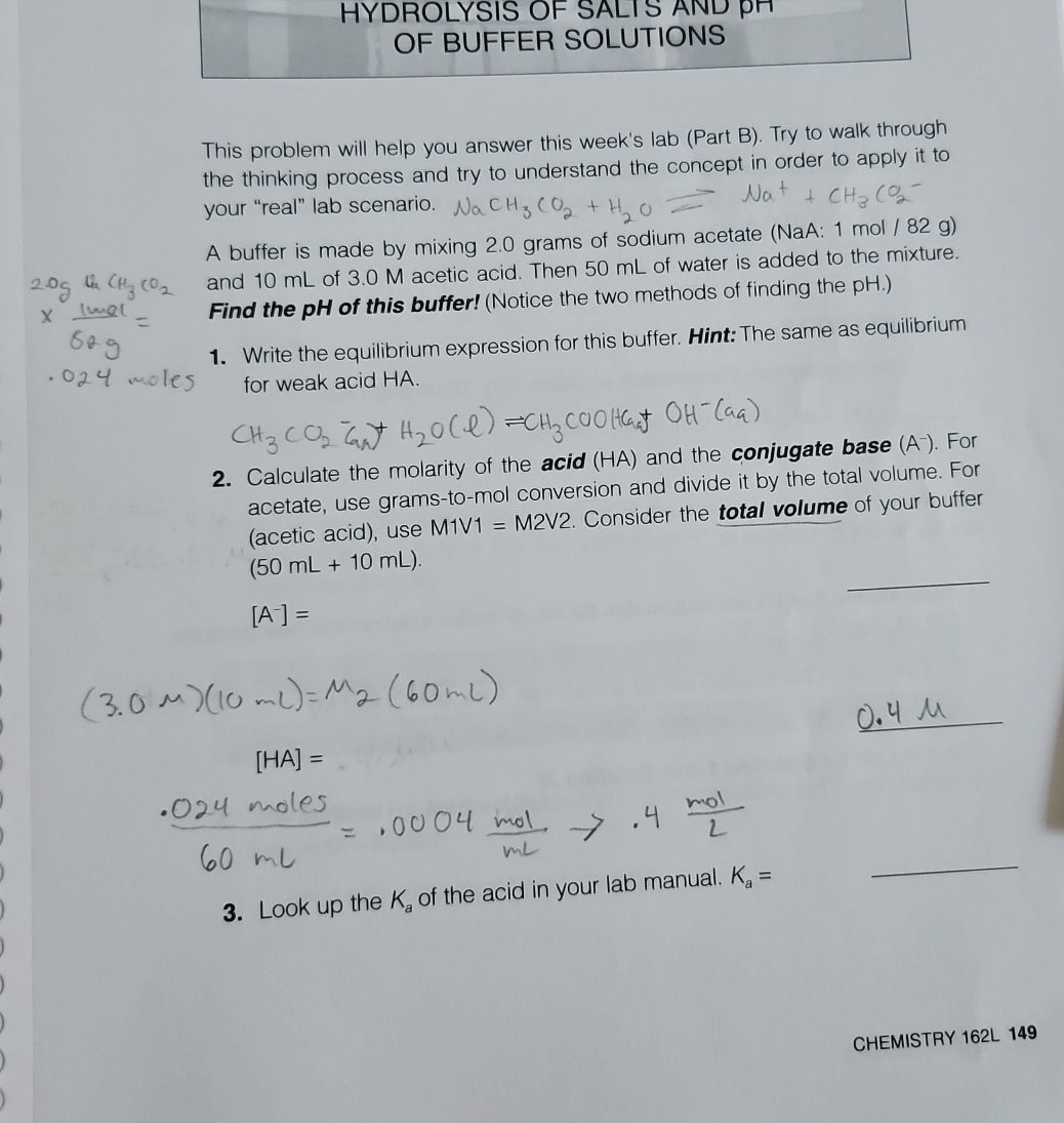 Solved HYDROLYSIS OF SALIS AND PH OF BUFFER SOLUTIONSThis | Chegg.com