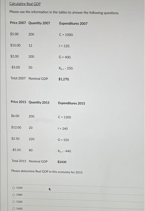 Solved Calculating Real GDP Please use the information in | Chegg.com