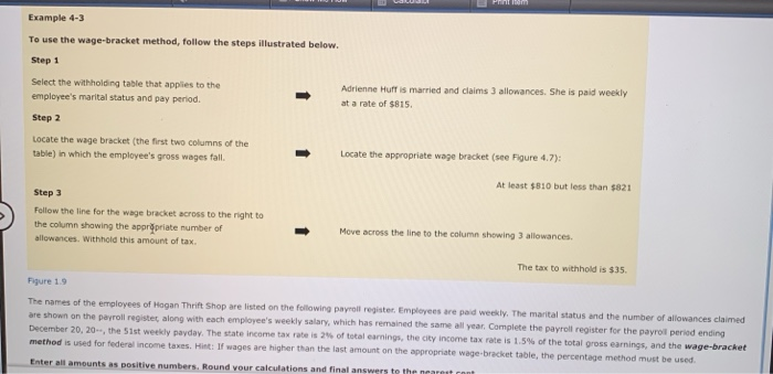 Example 4-3 To use the wage-bracket method, follow | Chegg.com
