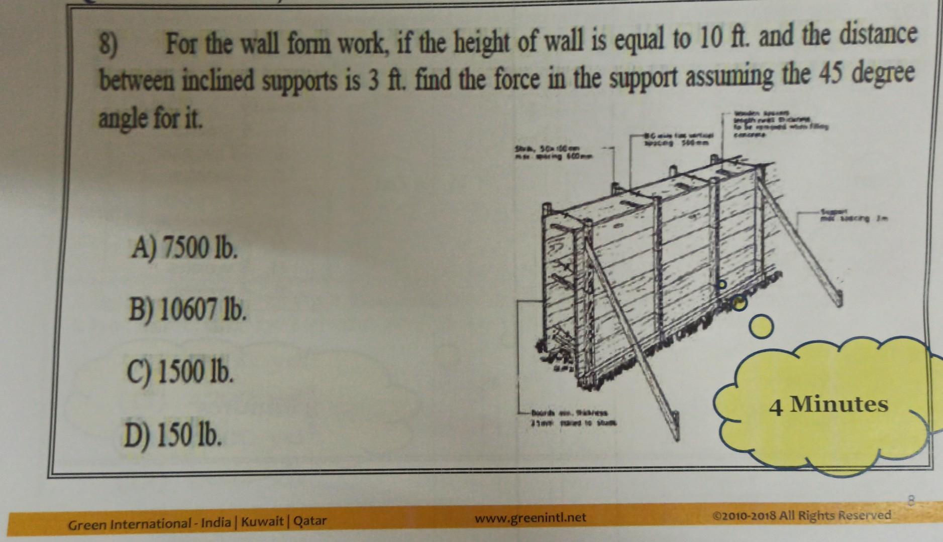 8) For the wall form work, if the height of wall is | Chegg.com