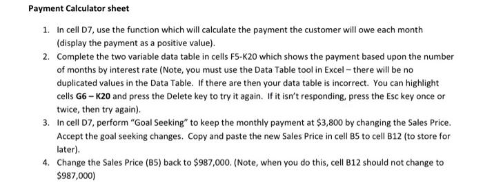 Solved Payment Calculator sheet 1. In cell D7, use the | Chegg.com