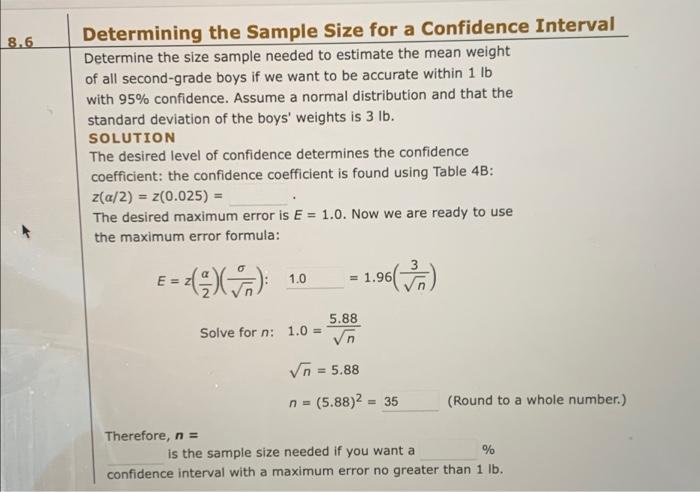 Solved 8.6 Determining the Sample Size for a Confidence | Chegg.com