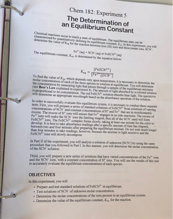 This is an equilbrium lab. I included the procedure | Chegg.com