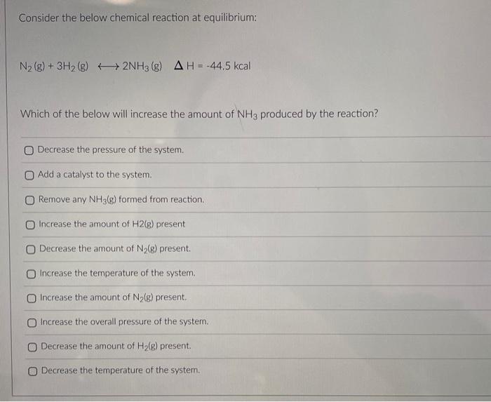 Solved Consider the below chemical reaction at equilibrium: | Chegg.com